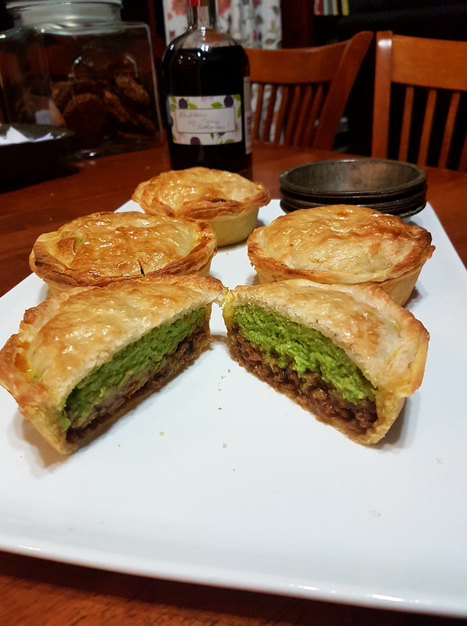 Beef and Beer Pies with Pea Puree
